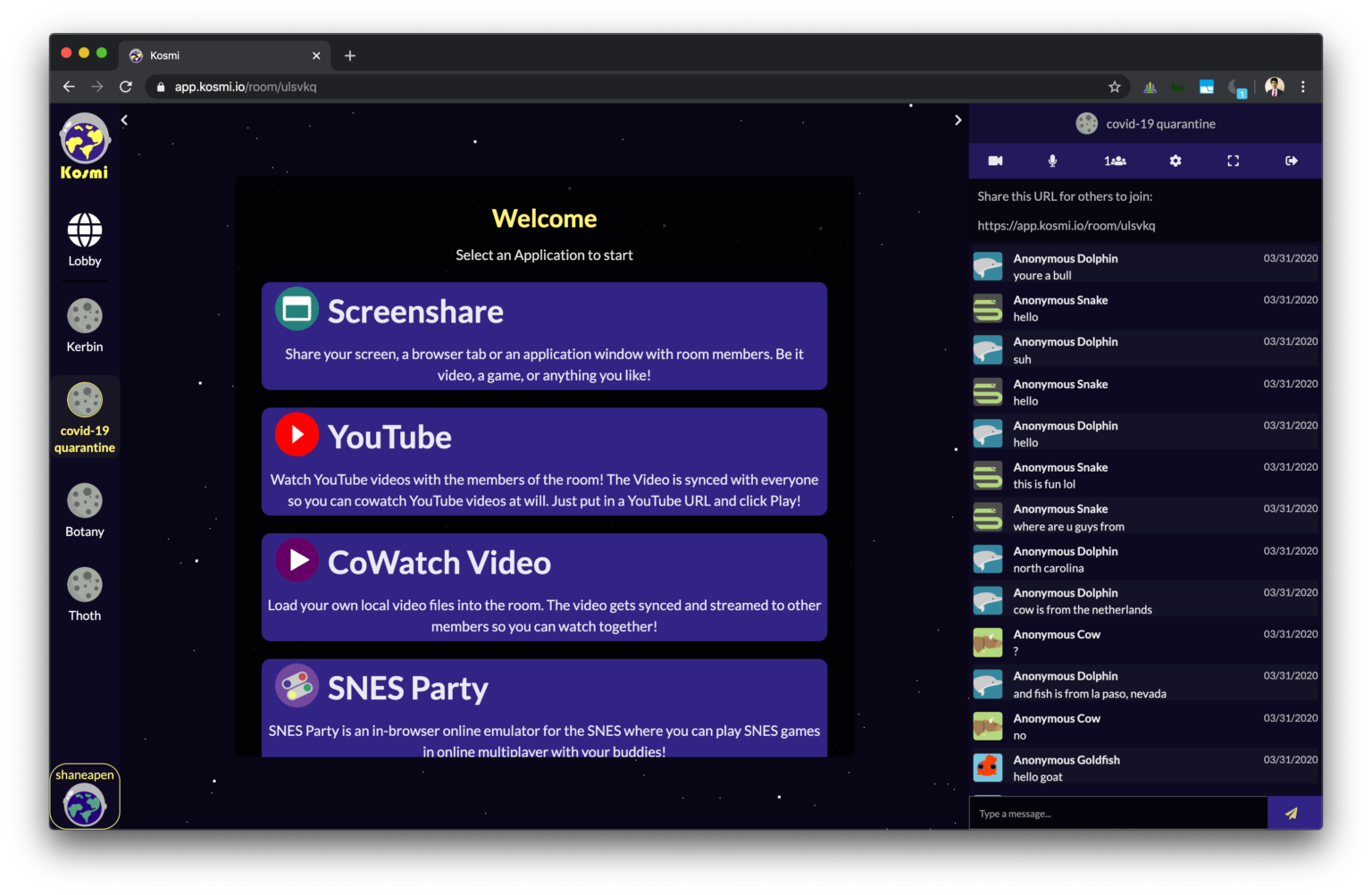 Co-Watch YouTube with Friends or do any of these with Kosmi - Codegena
