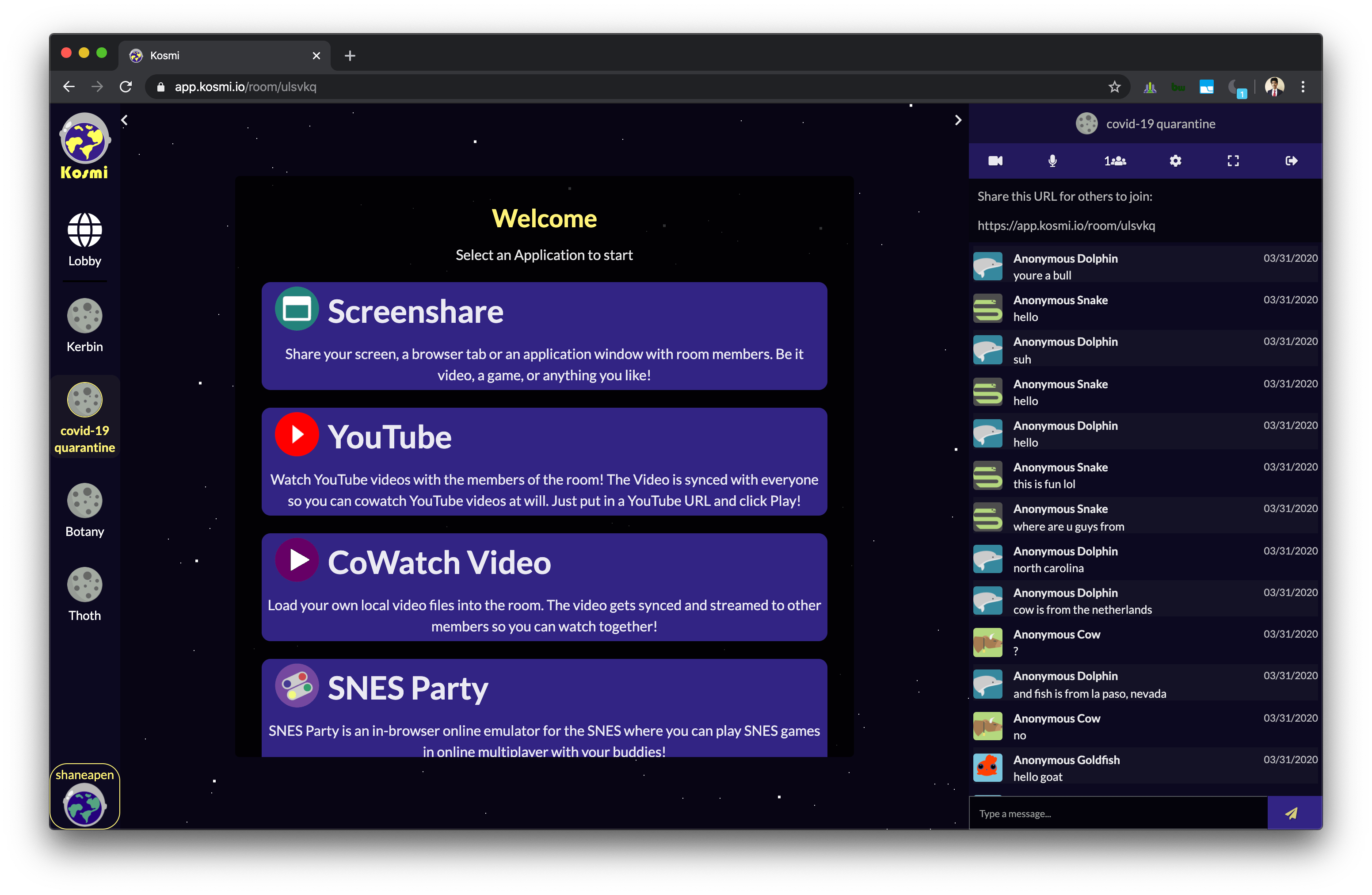 Co-Watch YouTube with Friends or do any of these with Kosmi - Codegena